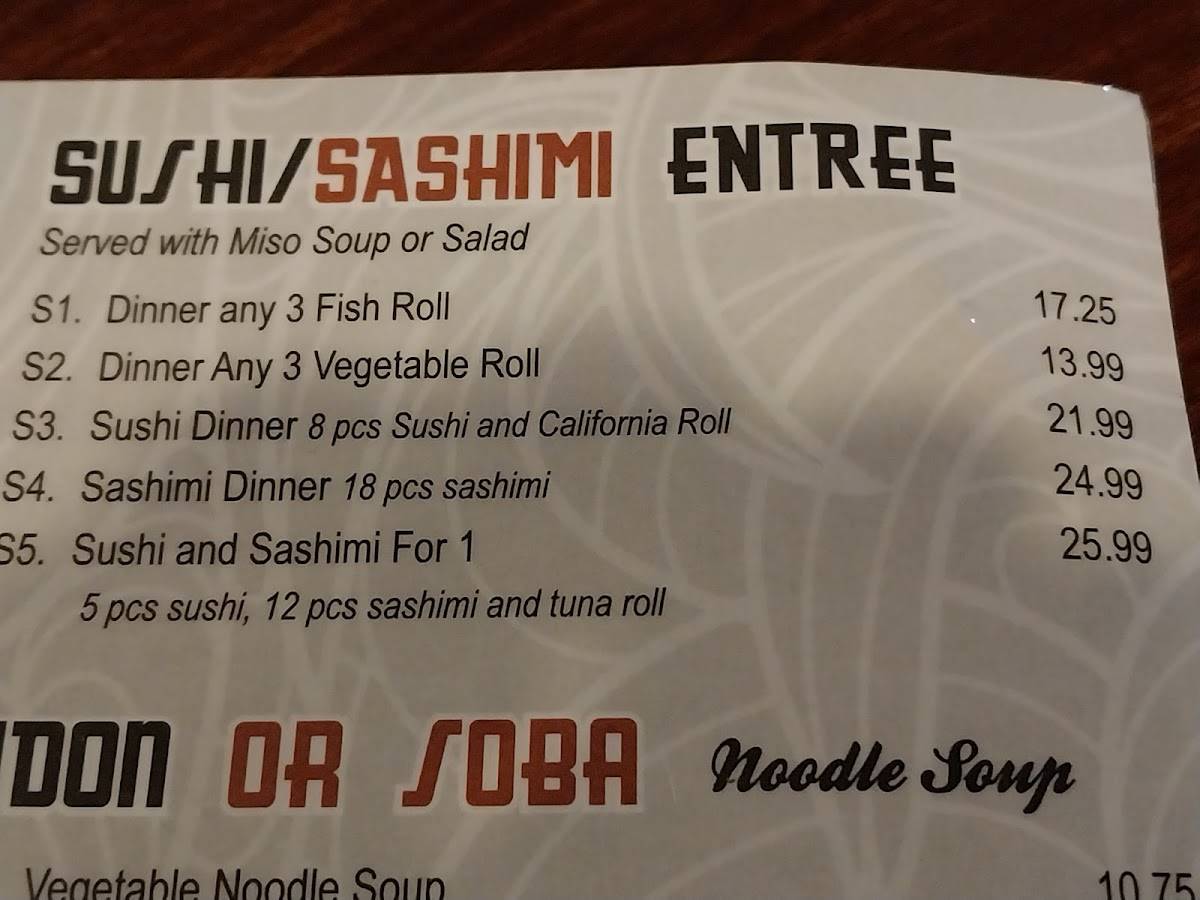 Menu at Nagomi restaurant, Glenside