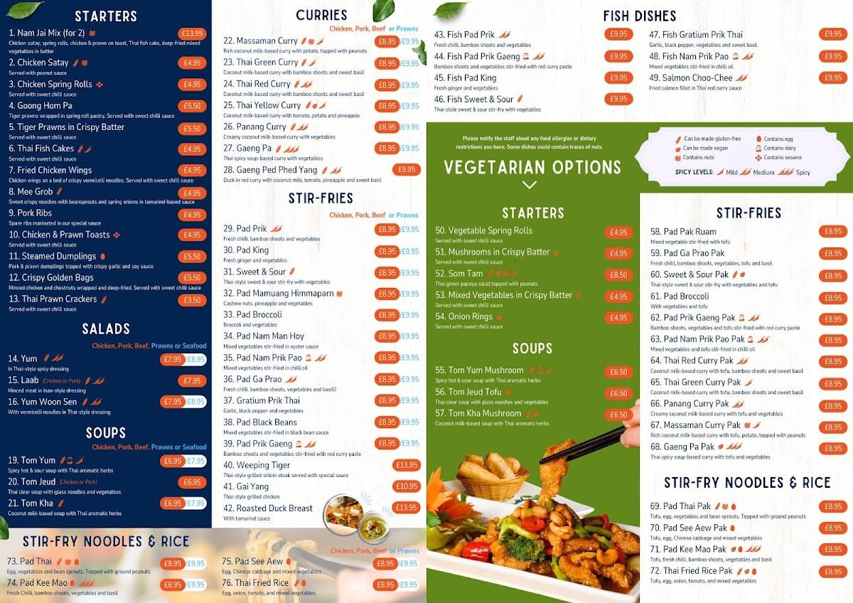 Menu at Nam Jai Thai restaurant, Otley, 13 Manor Square