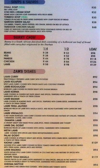 Menu at Namak Craighall Park - Authentic North Indian Cuisine ...