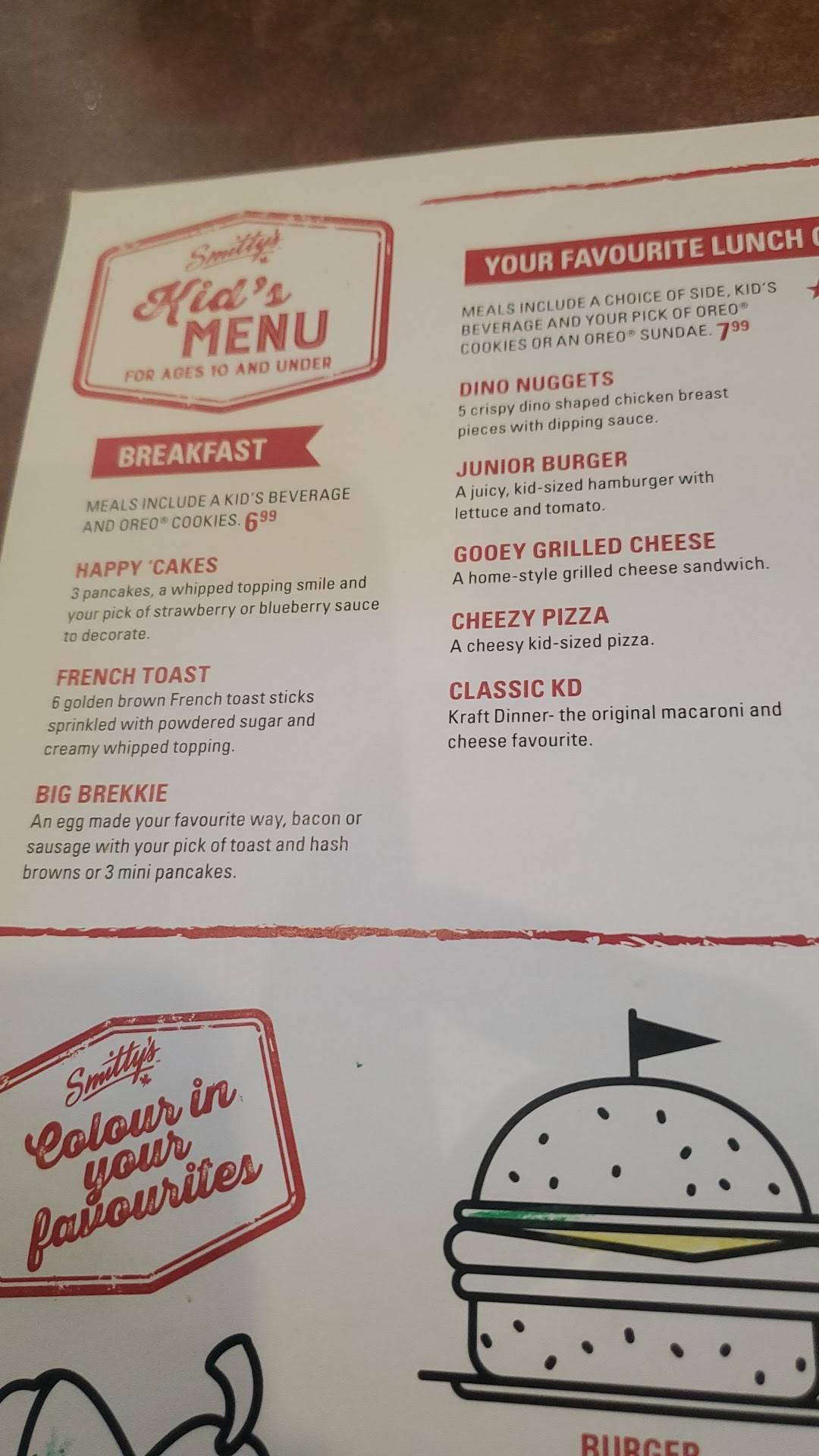 Menu at Smitty's restaurant, Nanaimo, N Island Hwy