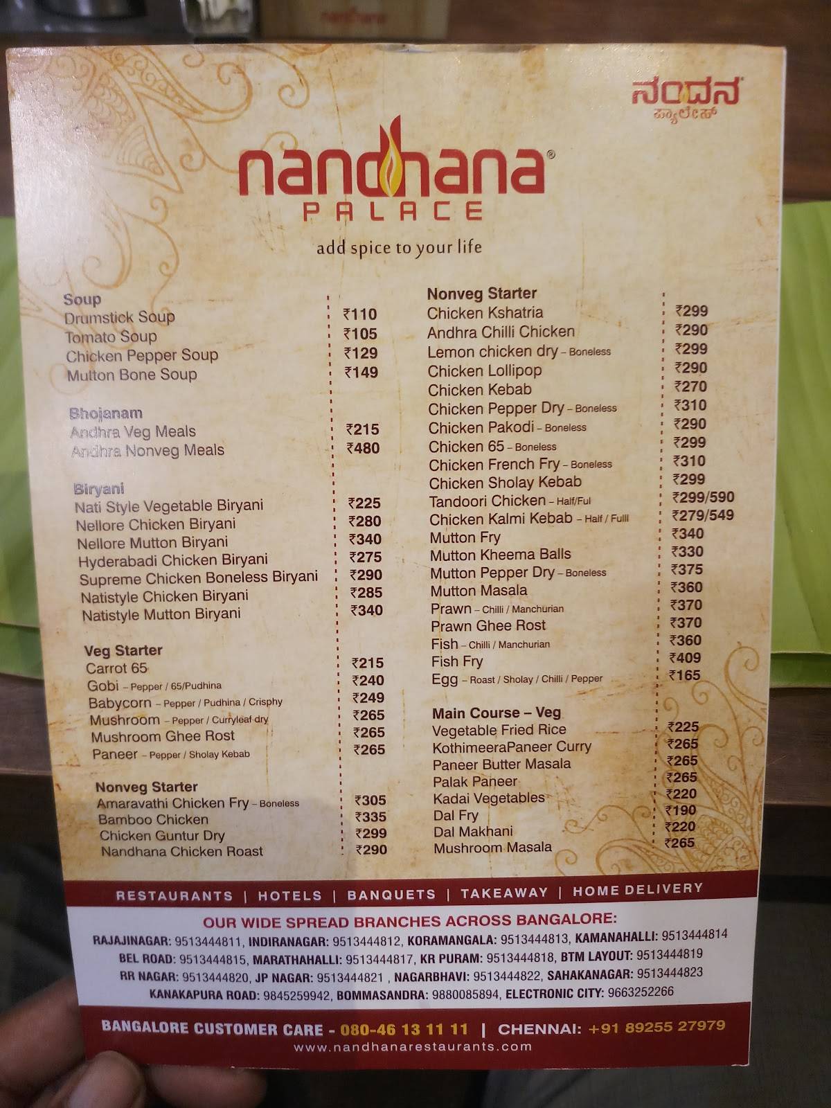 Menu at Nandhana Palace - Andhra Style Restaurant - Bommasandra, Bengaluru