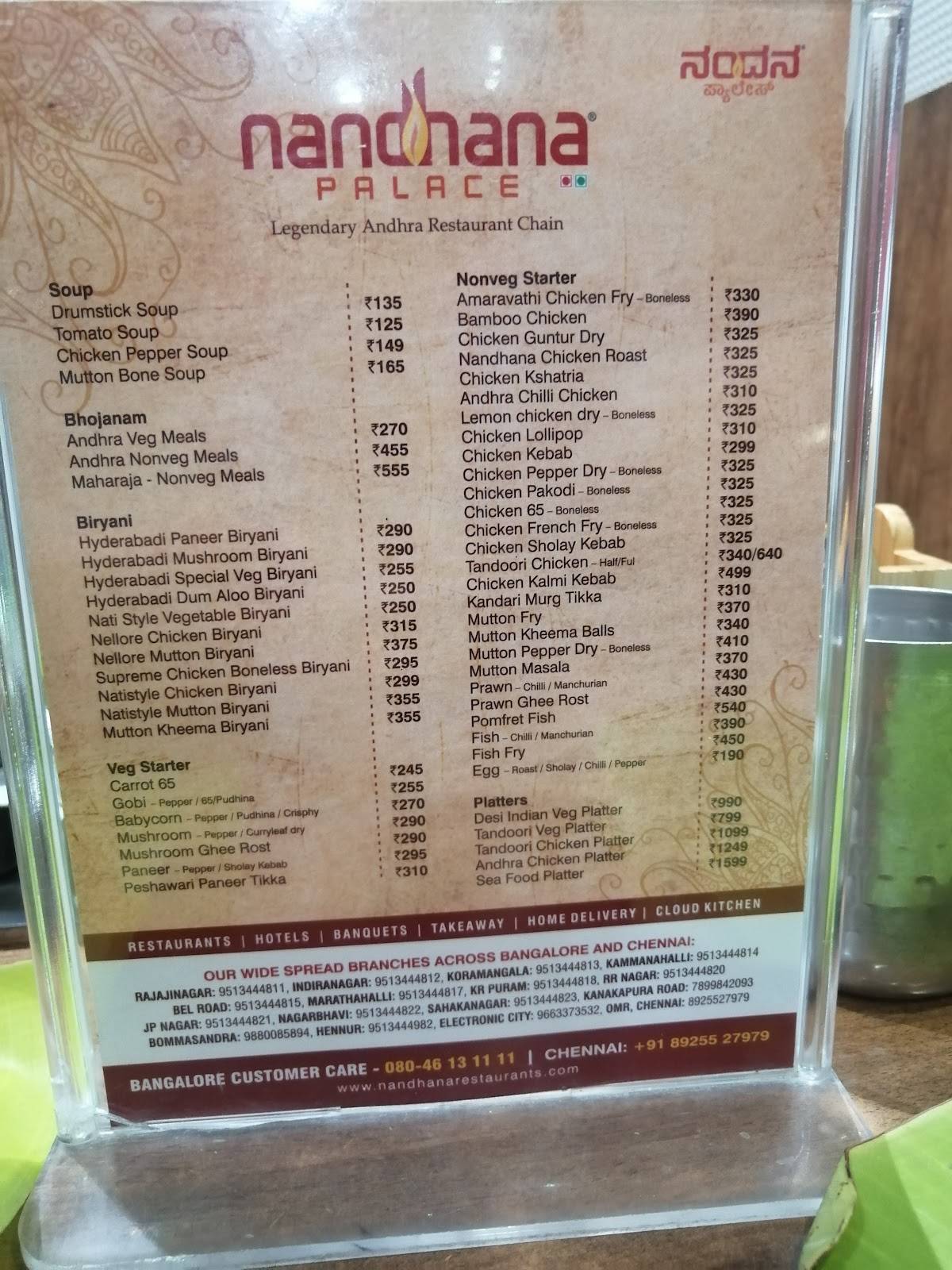 Menu at Nandhana Palace - Andhra Style Restaurant - Bommasandra, Bengaluru