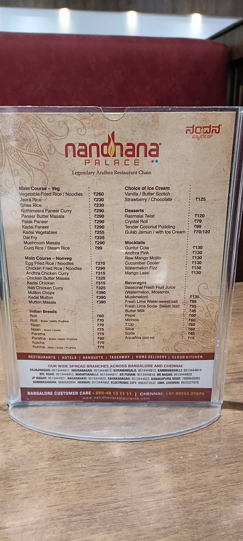 Menu at Nandhana Palace - Andhra Style Restaurant - Bommasandra, Bengaluru