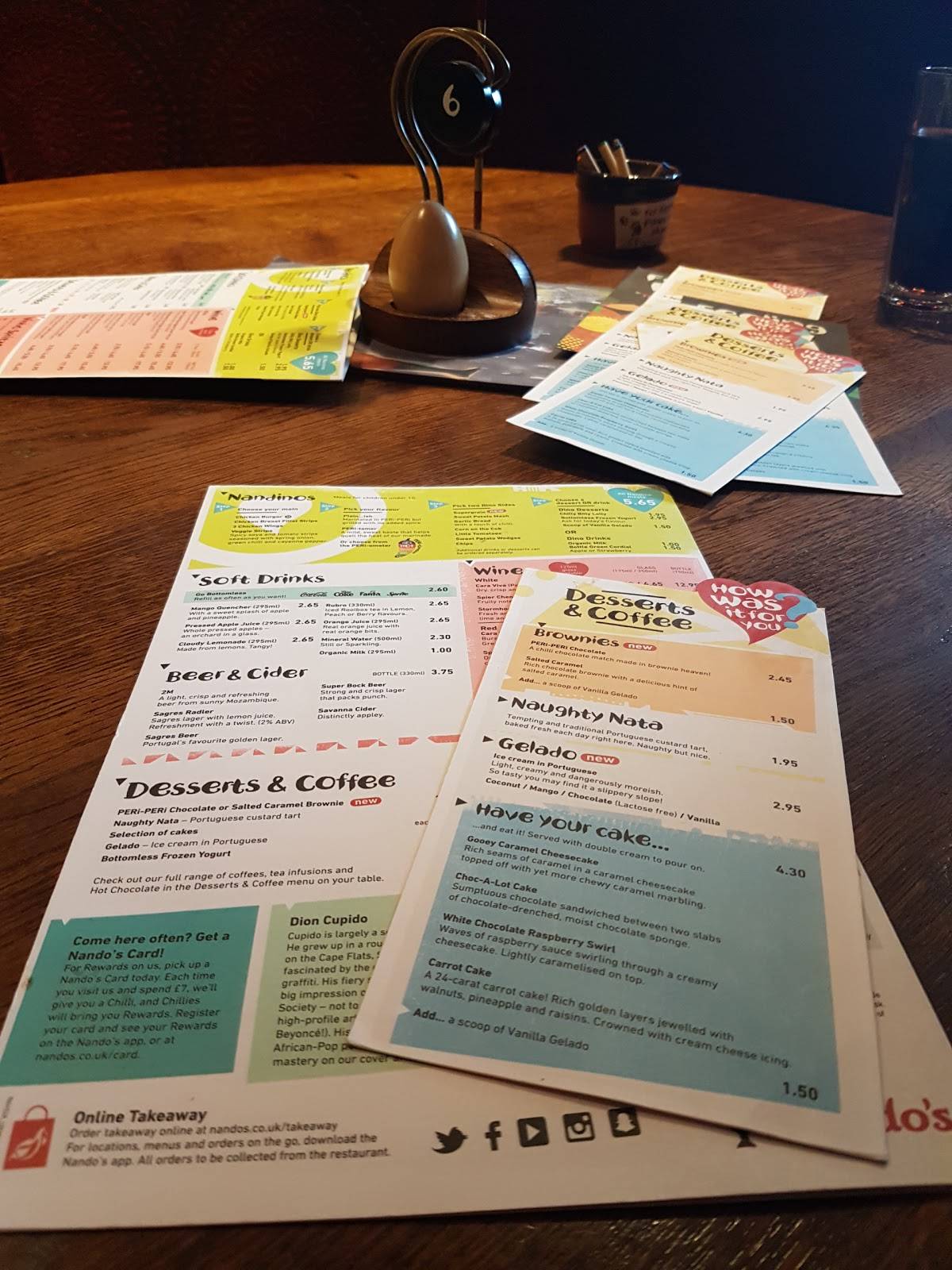 Menu at Nando's Fareham restaurant, Fareham, Vanness Parade