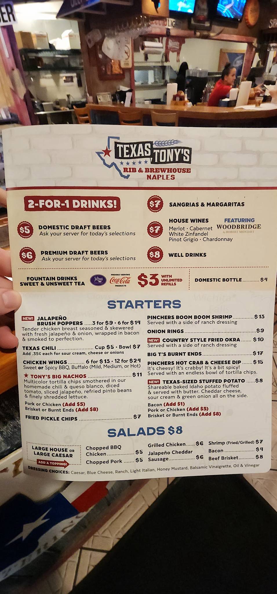 Menu at Texas Tony's Rib & BrewHouse BBQ, Naples