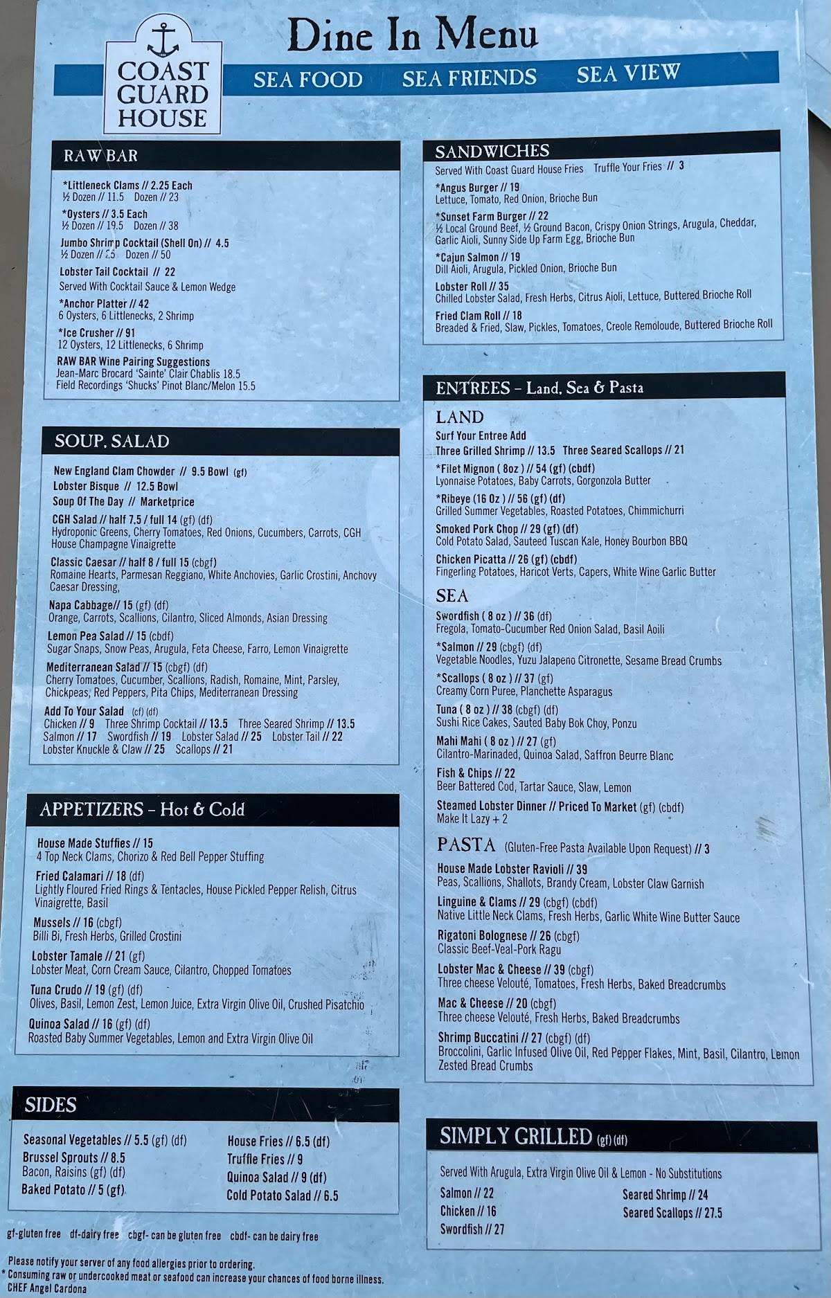 Menu at The Coast Guard House Restaurant, Narragansett