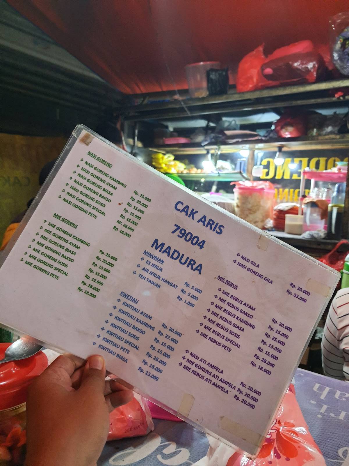 Menu at Nasi Goreng Gila Cak Aris restaurant, East Jakarta