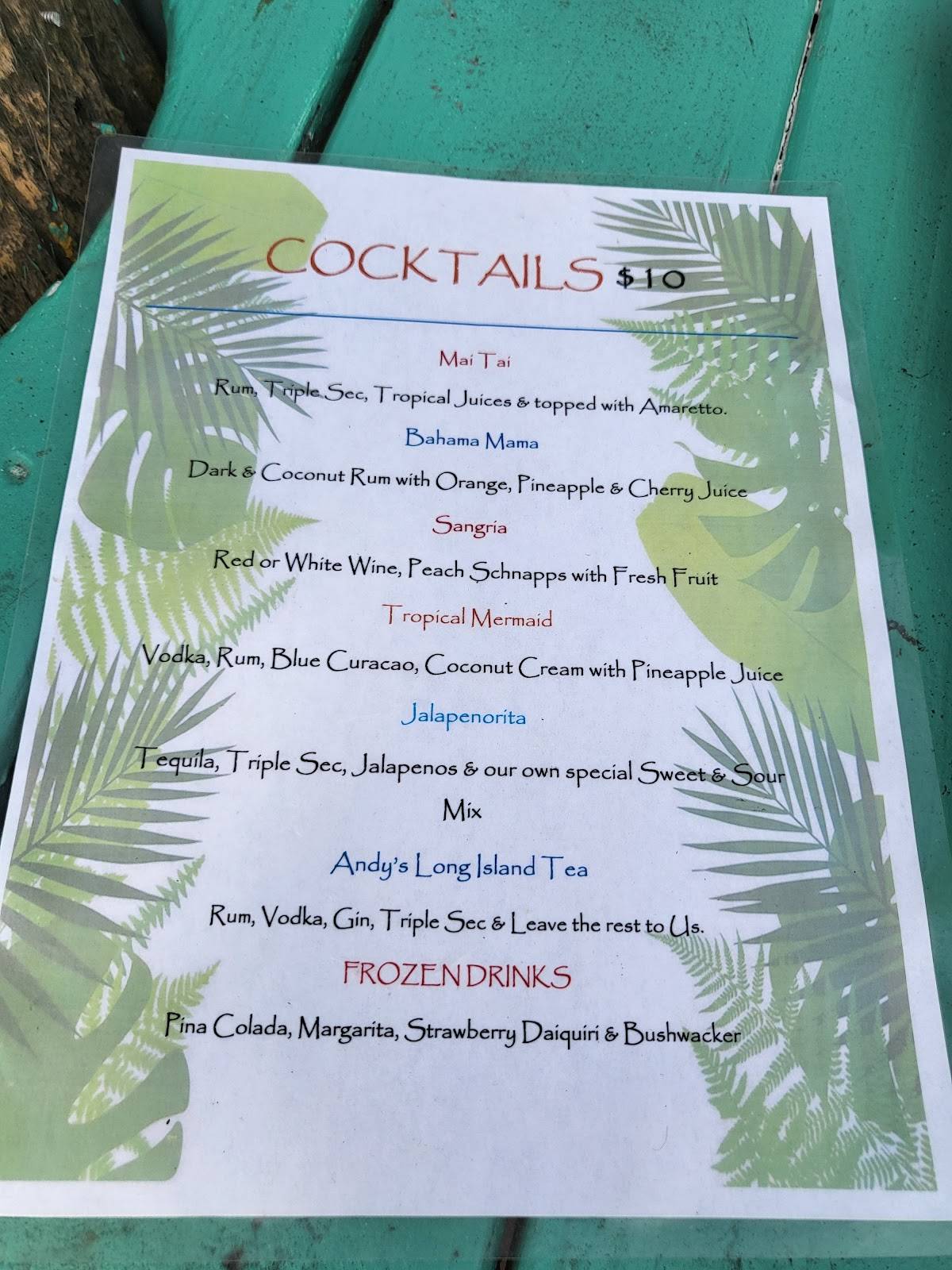Menu at Andy D's Beachside Restaurant & Deck Bar, Navarre
