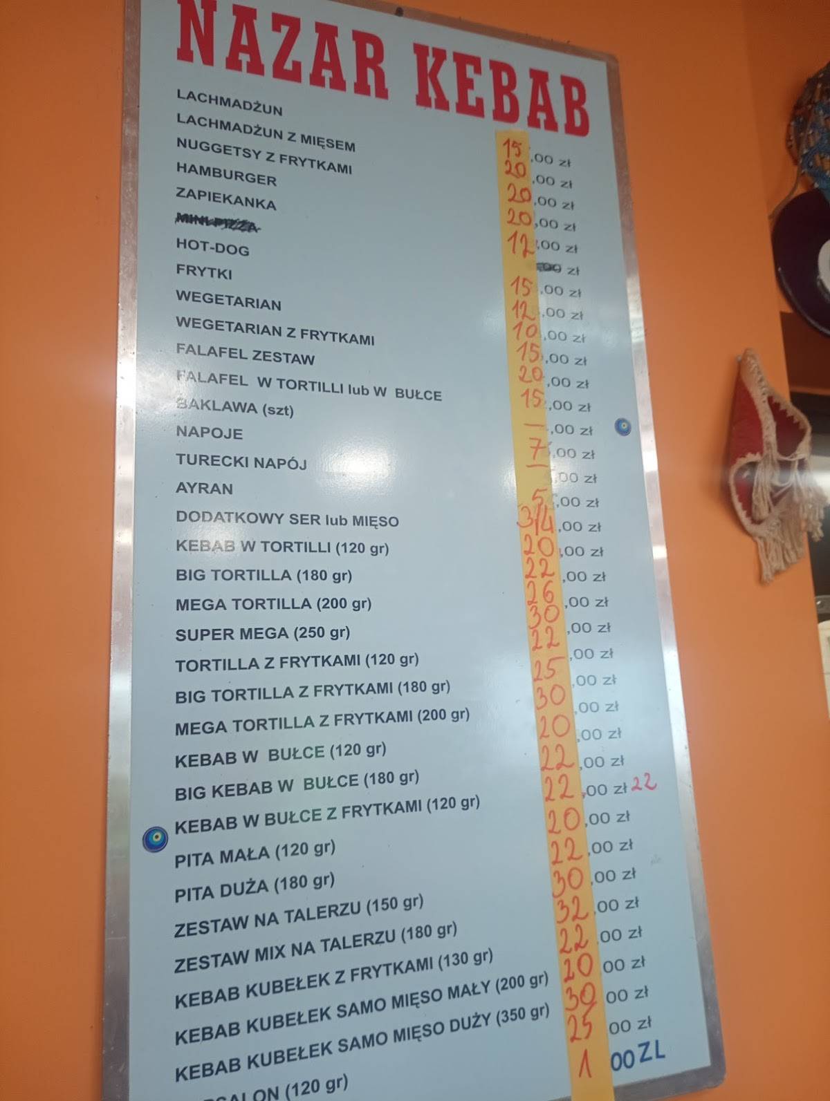 Menu at TurasKebab restaurant, Lewin Brzeski