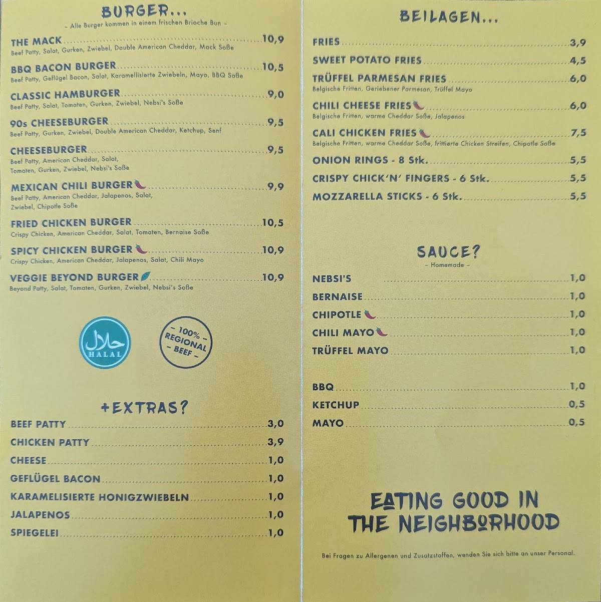 Speisekarte von Nebsi's Burger restaurant, Mannheim