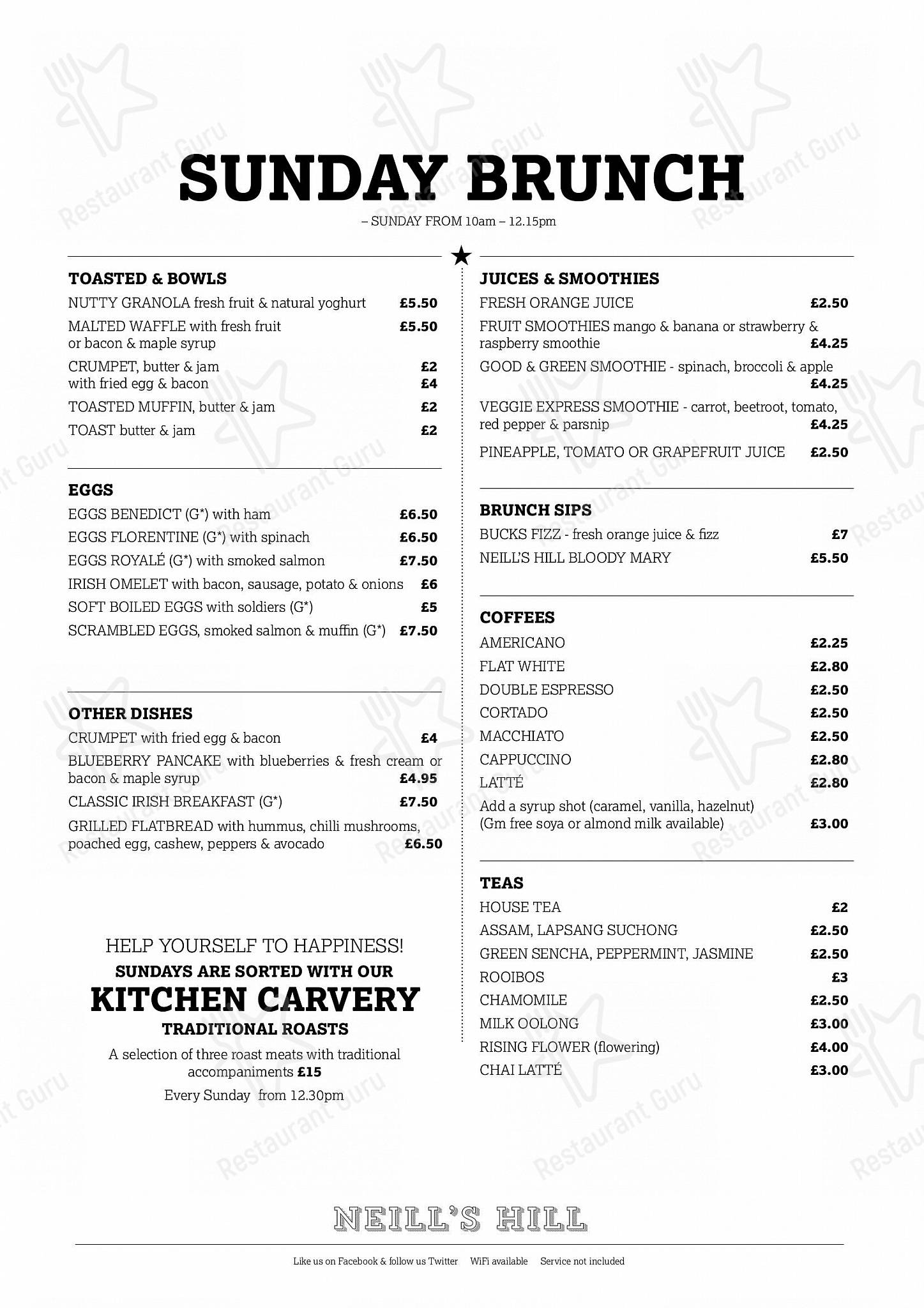 Menu at Neill's Hill Brasserie restaurant, Belfast