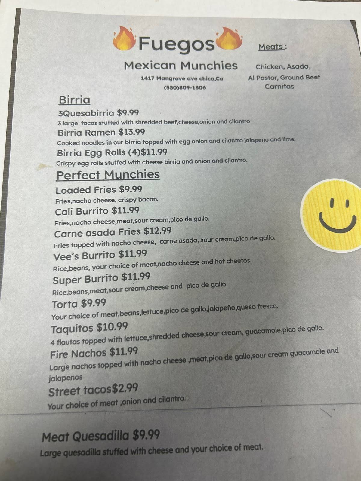 Menu at Nena's Panadería restaurant, Chico