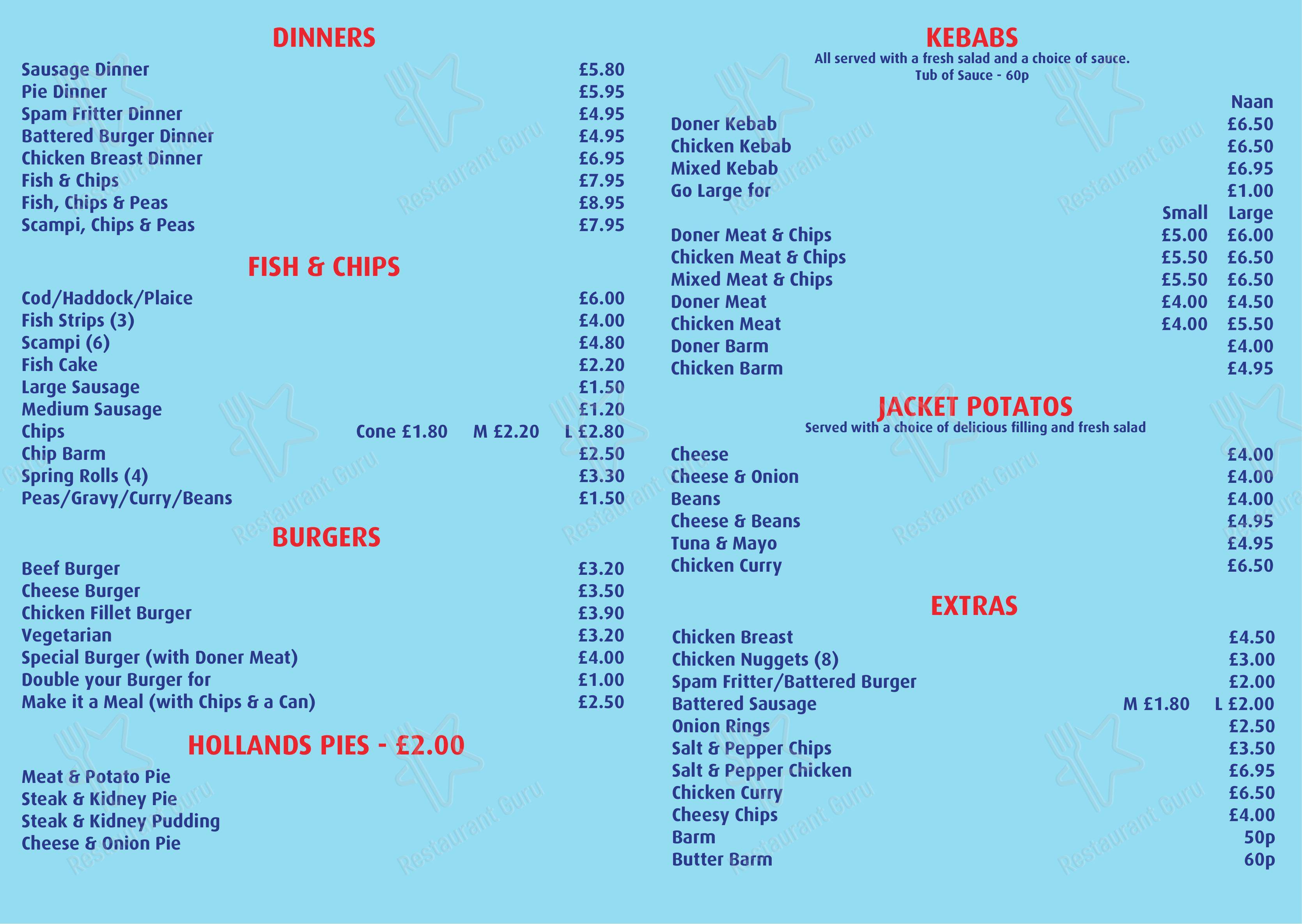 Menu at Neptune Fish Bar and Restaurant, Runcorn, 58 Church St