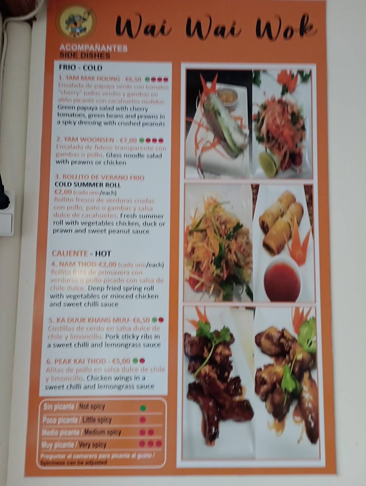 Menu at Wai Wai Wok fast food, Nerja