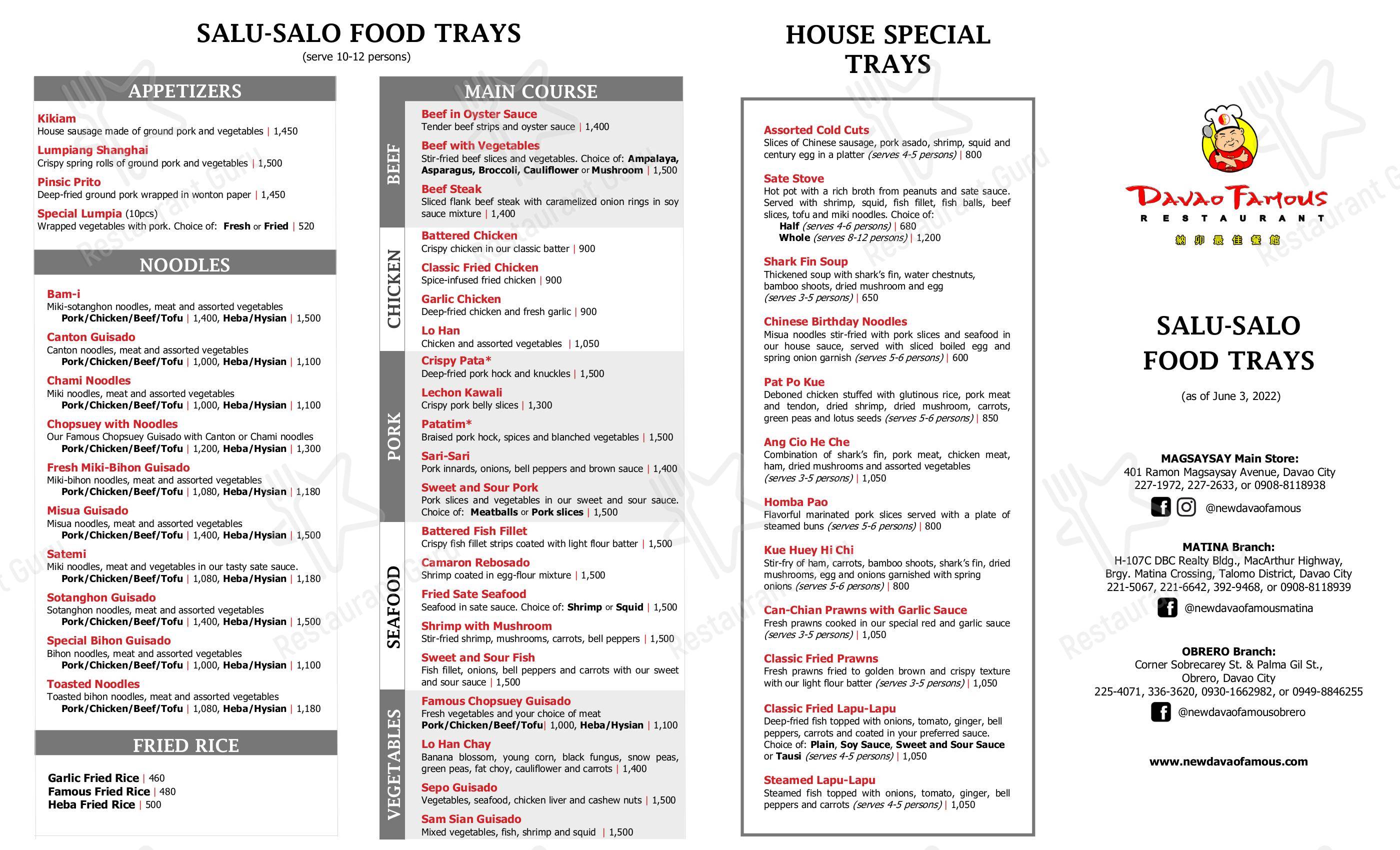 Menu at Davao Famous Restaurant, Davao City