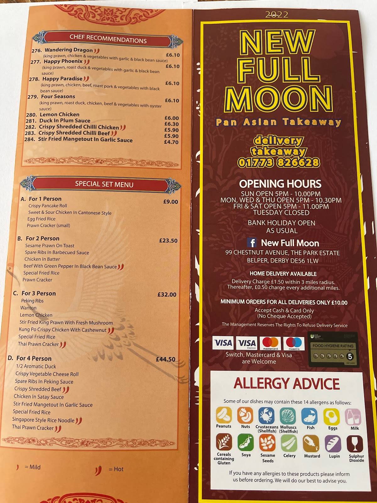 Menu at New Full Moon fast food, Belper, 99 Chestnut Ave