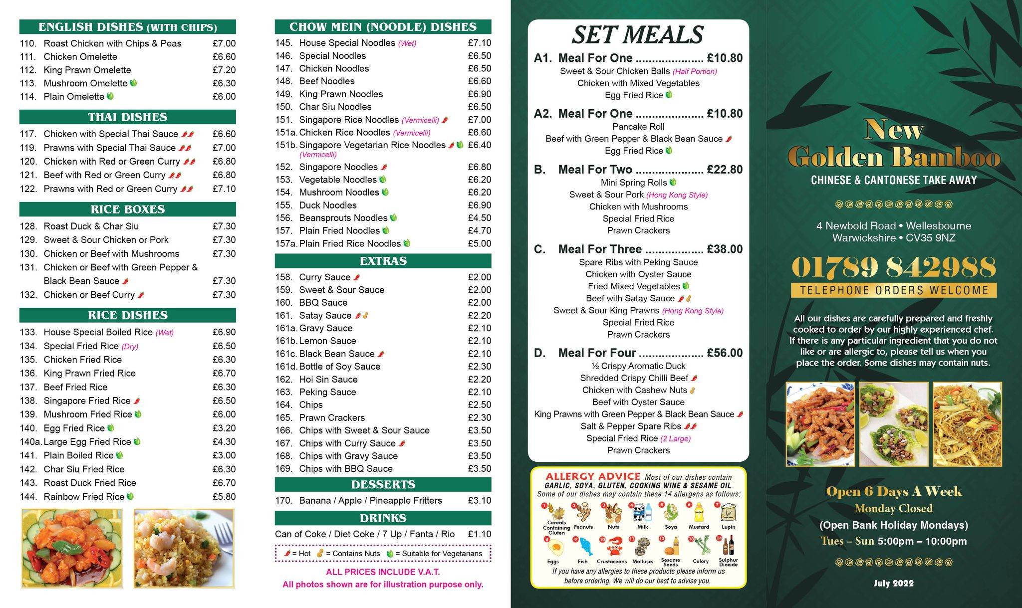 Menu at New Golden Bamboo fast food, Wellesbourne