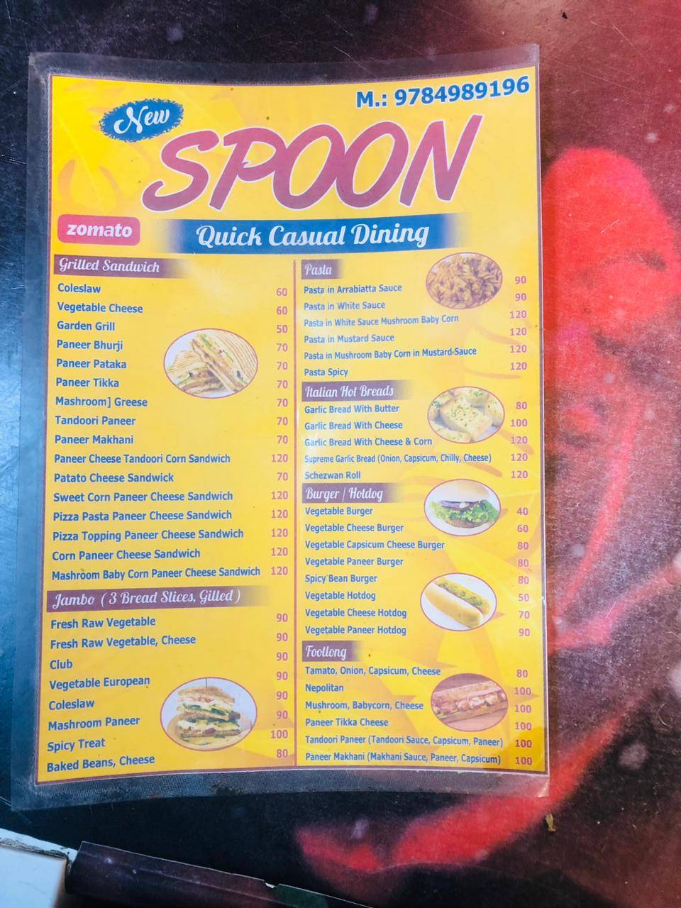Menu at New Spoon fast food, Kota