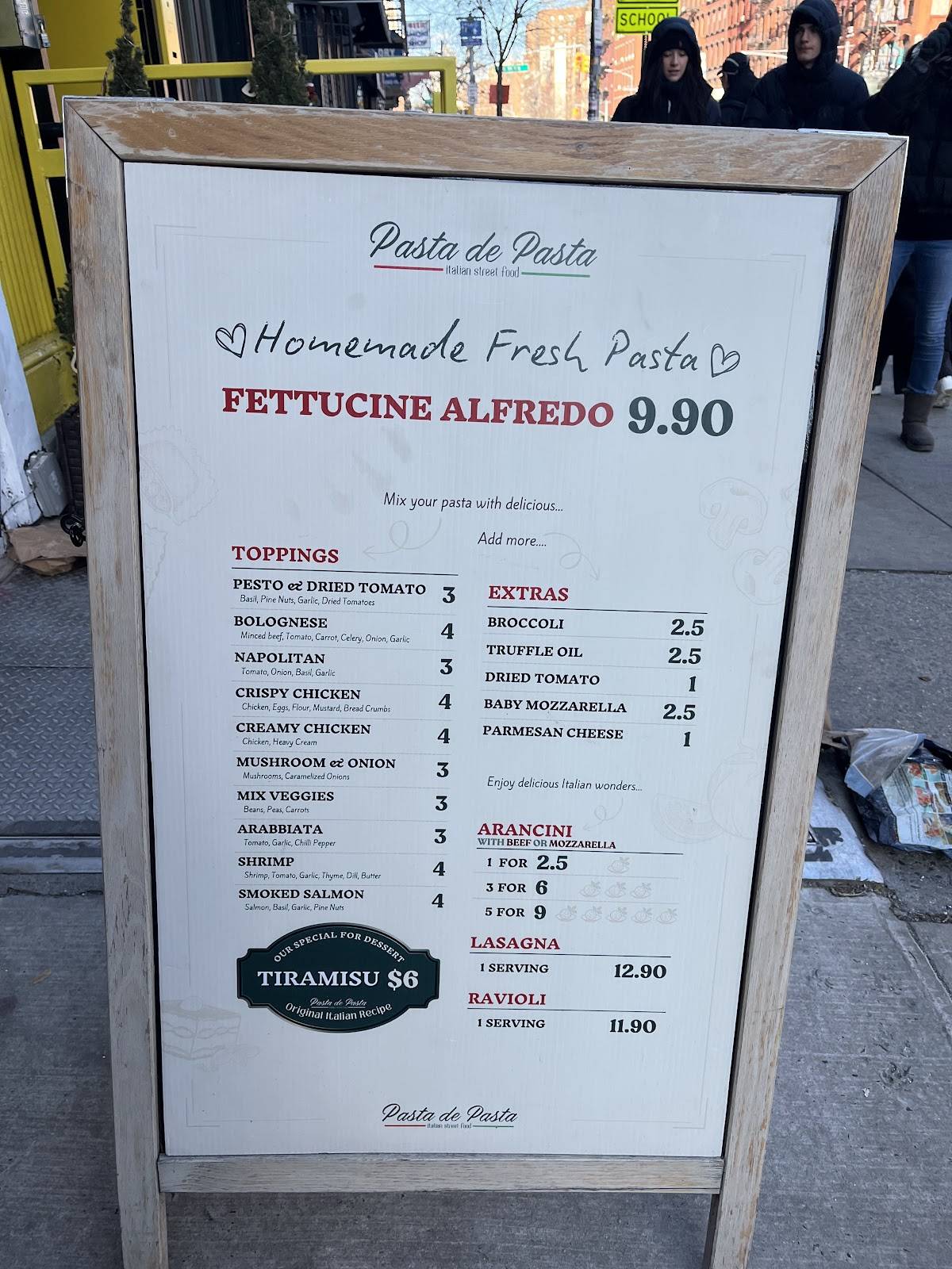 Menu at Pasta de Pasta restaurant, New York City, Ny 10009