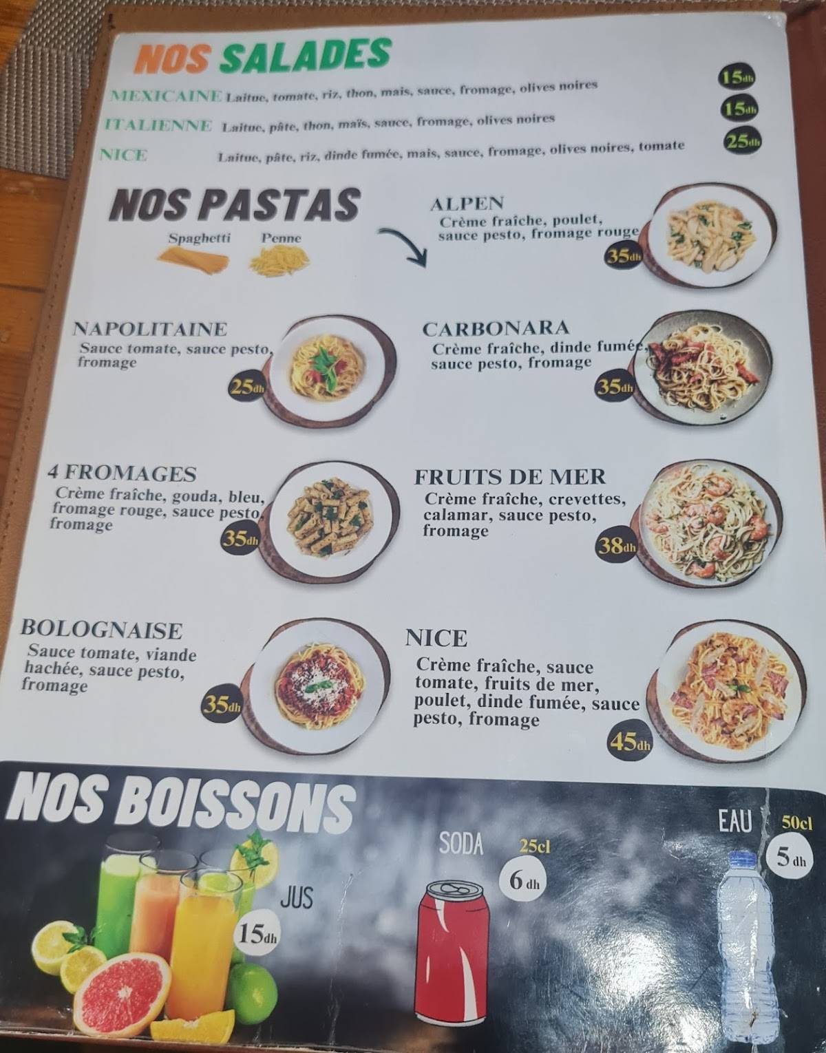 Menu au Nice Pizza Pasta restaurant, Agadir
