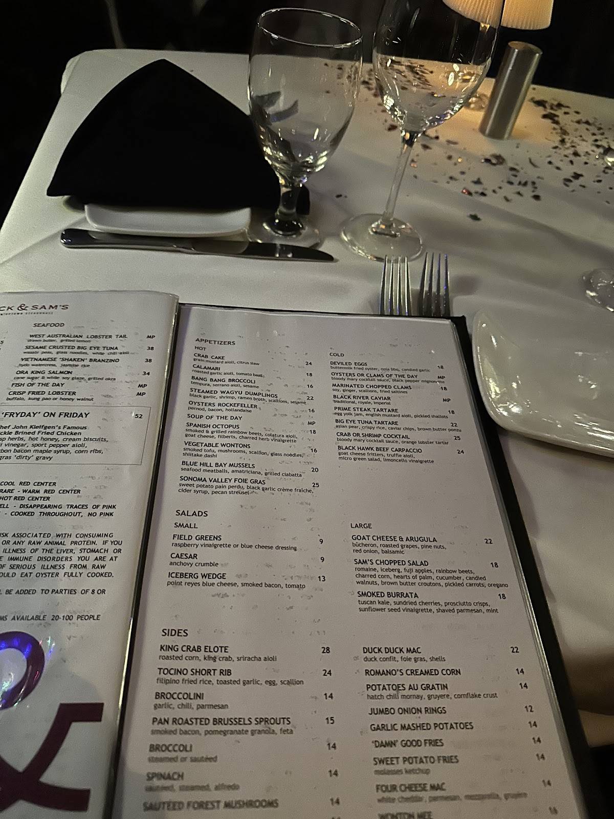 Menu at Nick & Sam's steakhouse, Dallas, Maple Ave
