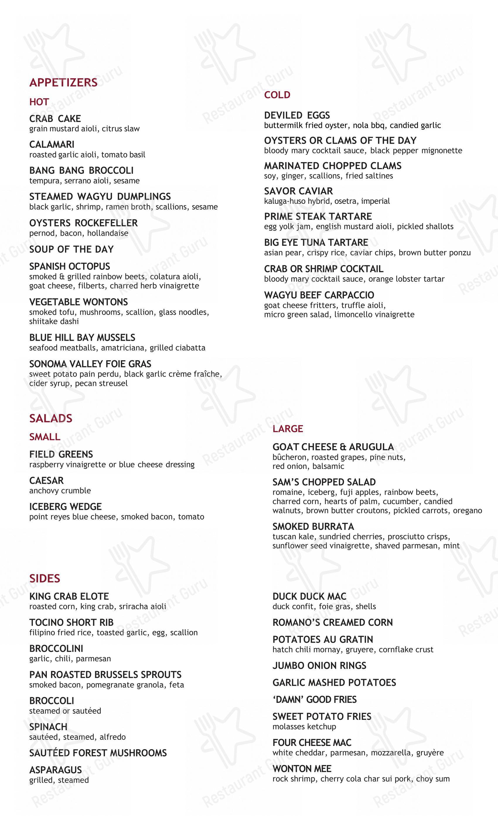 Menu at Nick & Sam's steakhouse, Dallas, Maple Ave
