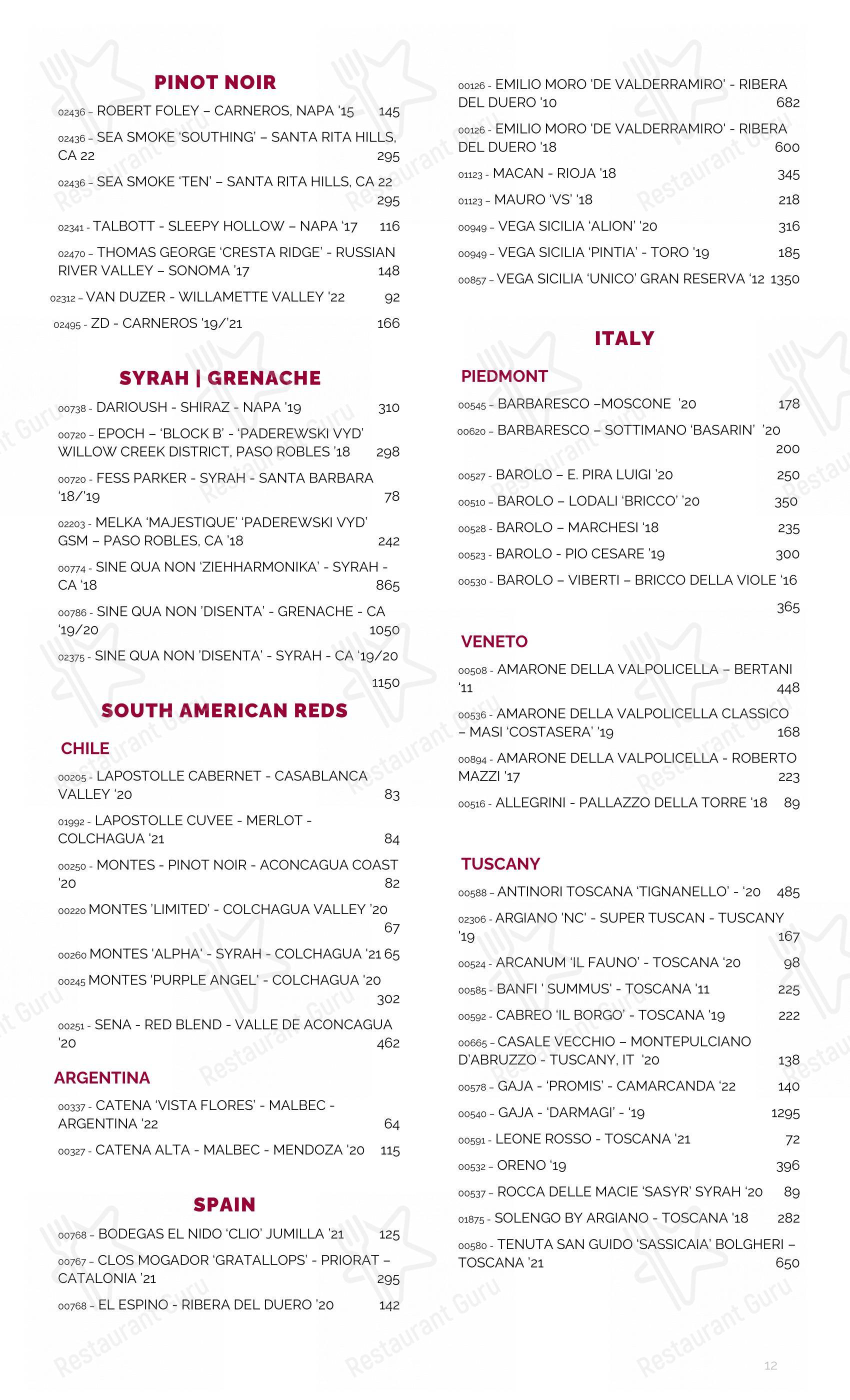 Menu at Nick & Sam's steakhouse, Dallas, Maple Ave