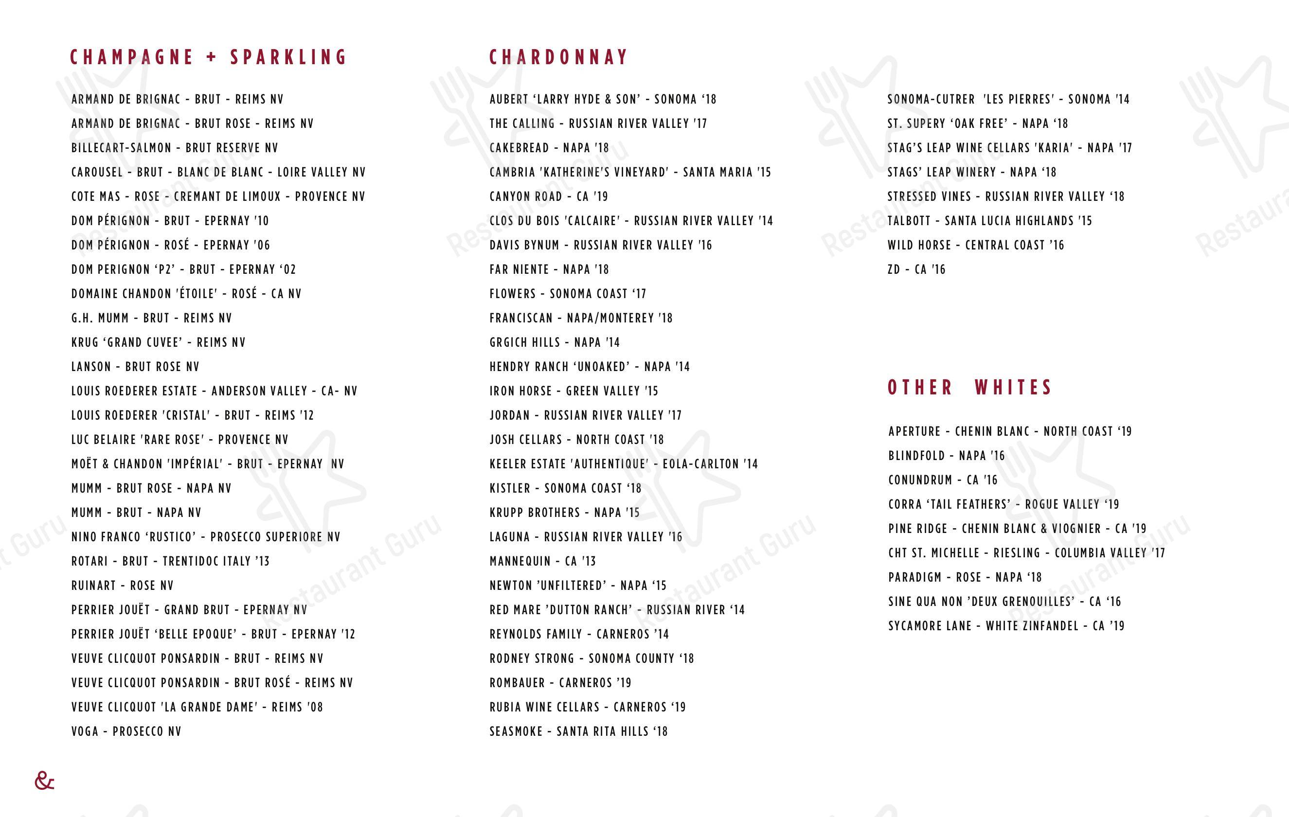 Menu at Nick & Sam's steakhouse, Dallas, Maple Ave