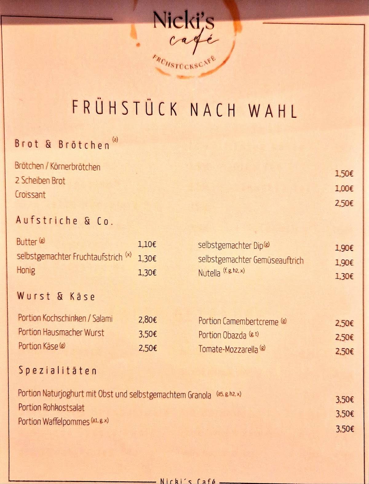 Speisekarte von Nicki's Cafe, Großheubach