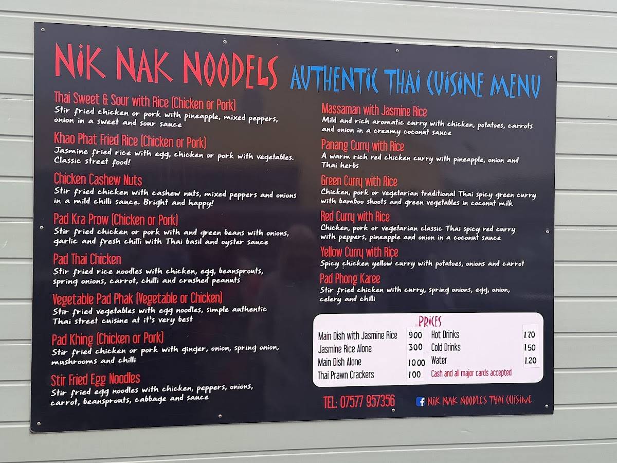 Menu at Nik Nak Noodles Thai Cuisine cafe, Teignmouth, Lifeboat Lane