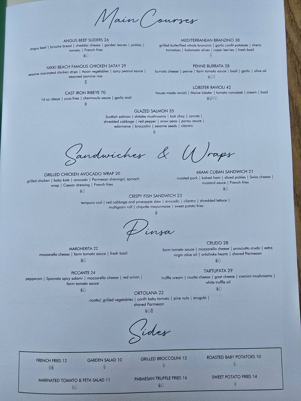 Menu at Nikki Beach Miami Beach cafe, Miami Beach, 1 Ocean Dr