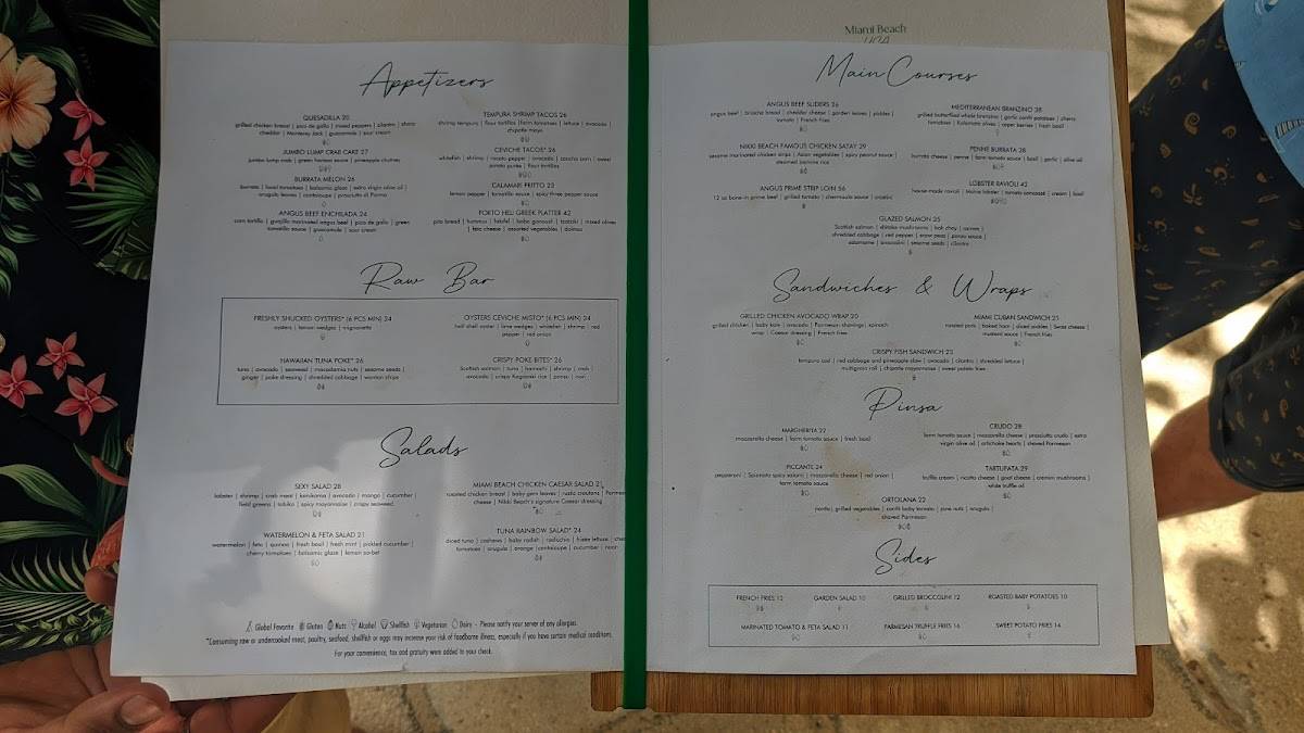Menu at Nikki Beach Miami Beach restaurant, Miami Beach, 1 Ocean Dr