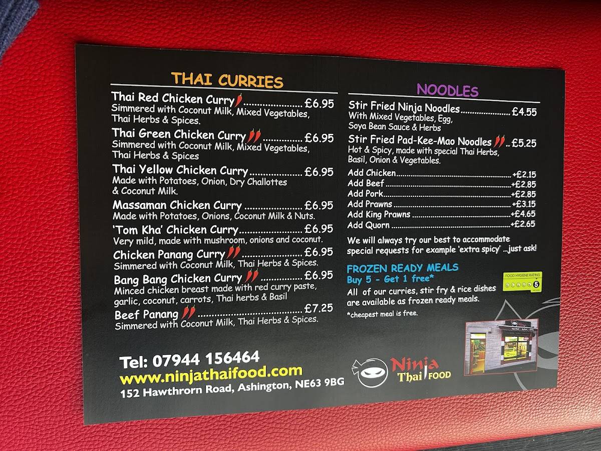 Menu at Ninja Thai Food & Catering restaurant, Ashington