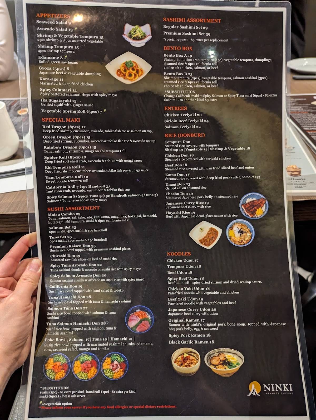 Menu at Ninki Sushi and Sake Lounge restaurant, Toronto