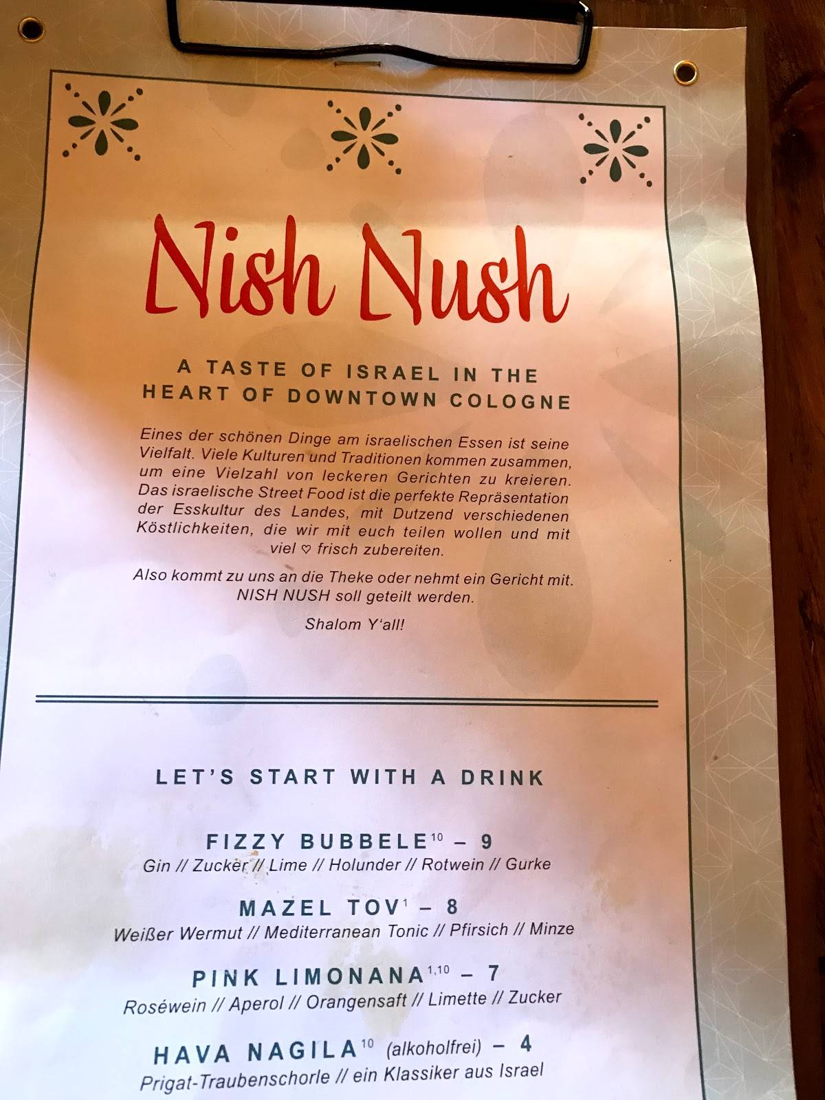 Speisekarte von Nish Nush restaurant, Köln