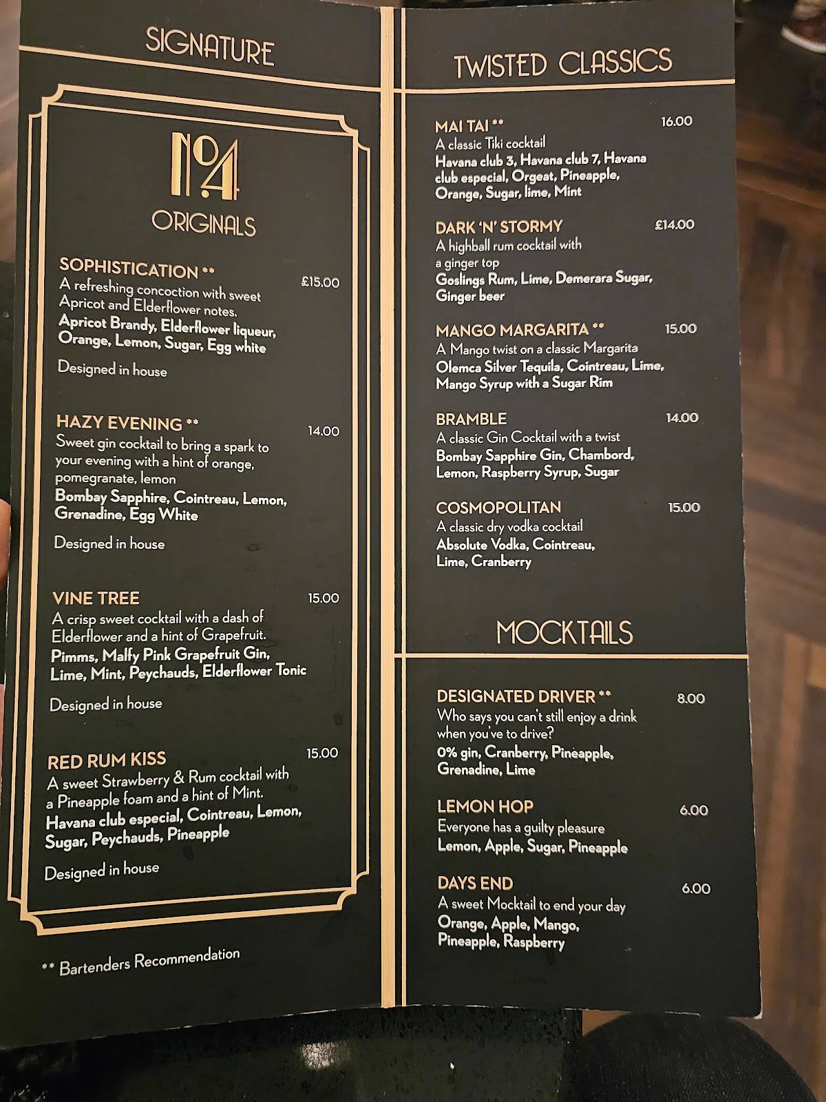 Menu at No. 4 pub & bar, Belfast