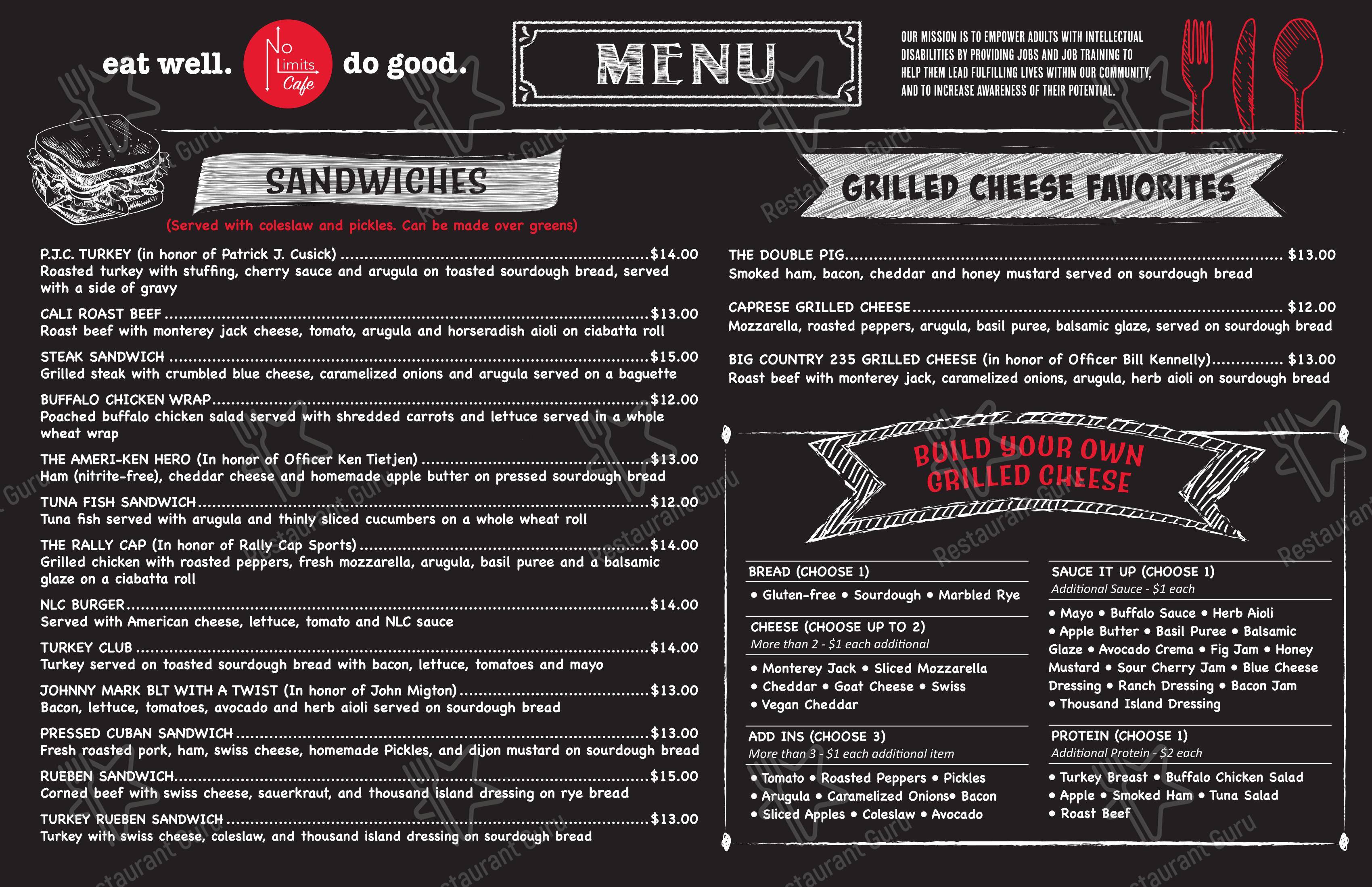 Menu at No Limits Cafe, Red Bank