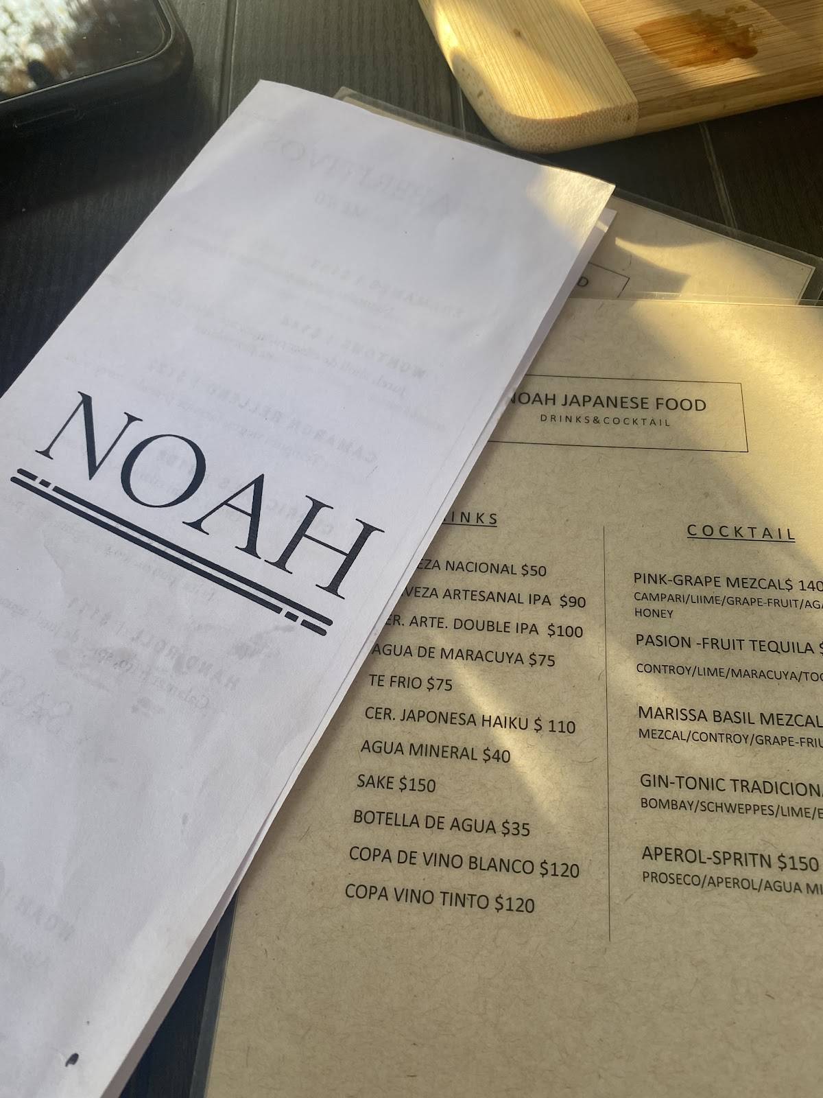 Menu at Noah Sushi restaurant, El Pescadero