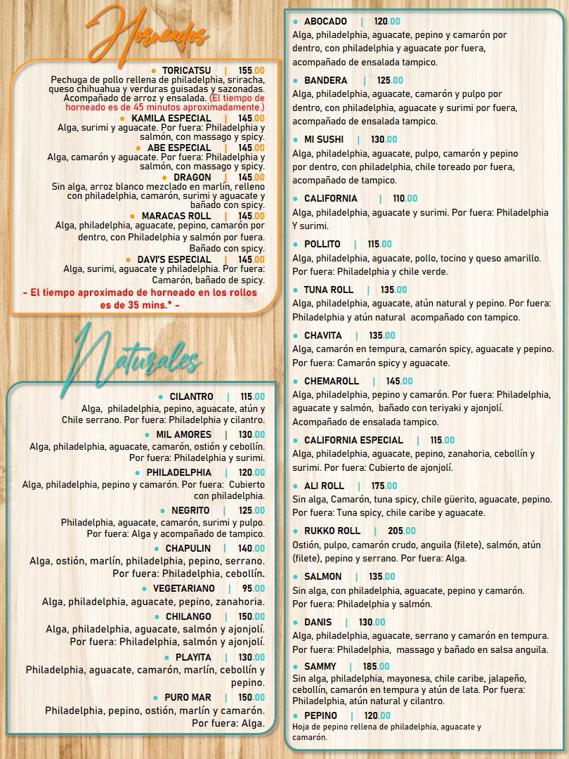 Menu at Sushi House restaurant, Nogales, Cjon. Hermosillo 325
