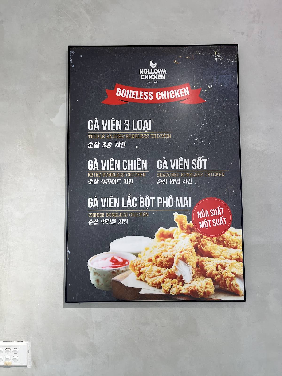 Menu at Nollowa Chicken restaurant, Hanoi, 152 Đ. Thụy Khuê