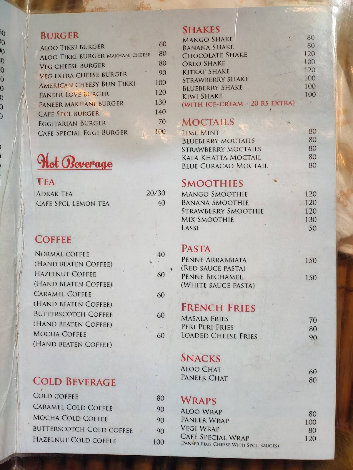 Menu at Nomad KB Cafe, Dehradun