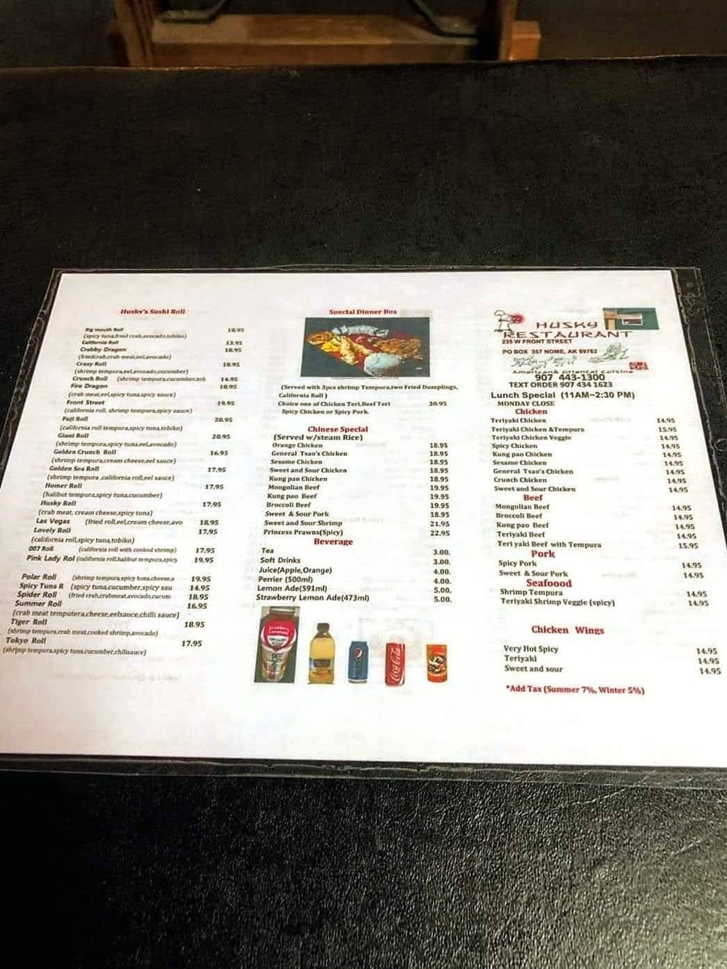 Menu at Husky Restaurant, Nome, 235 Front St