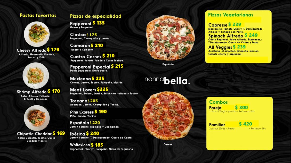 Menu at Nonna Bella Pizza e Pasta restaurant, Chihuahua
