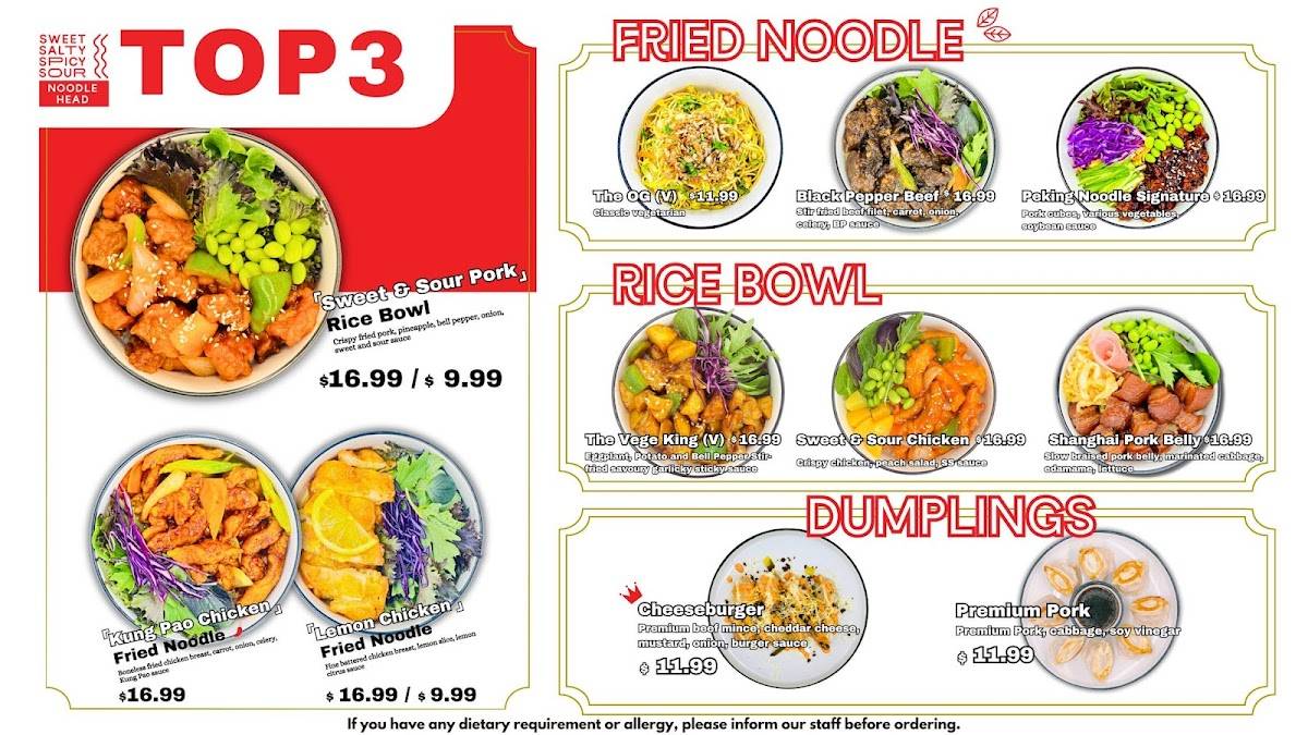 Menu at Noodle Head Bell Block restaurant, New Plymouth