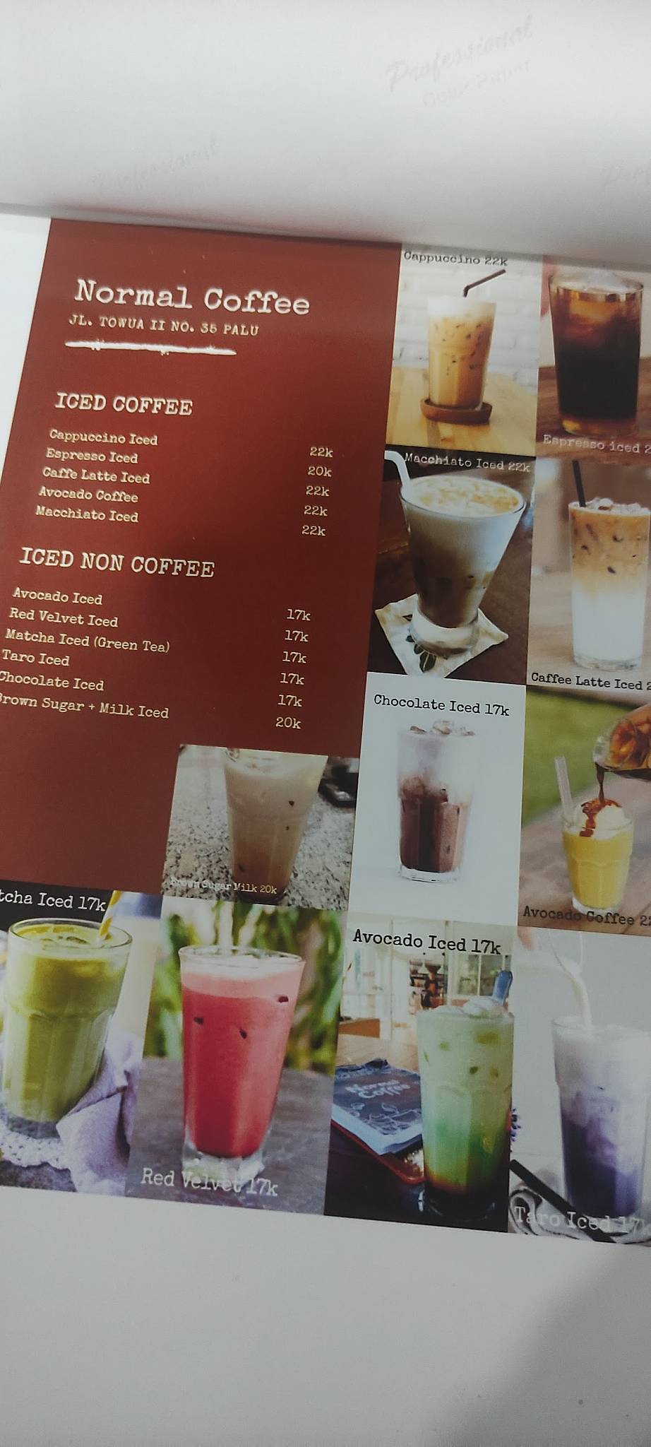 Menu at Normal Coffee cafe, Indonesia