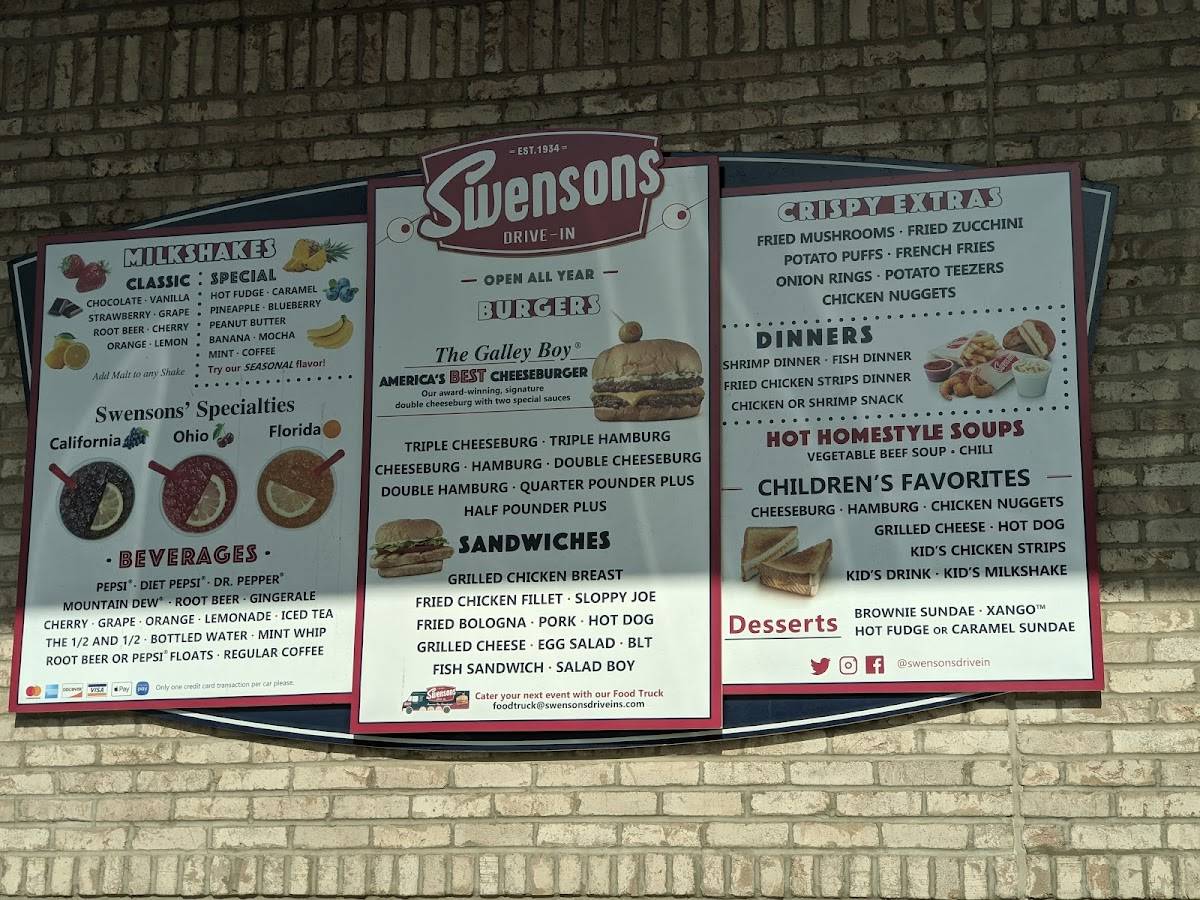 Menu at Swensons Drive-In fast food, North Olmsted