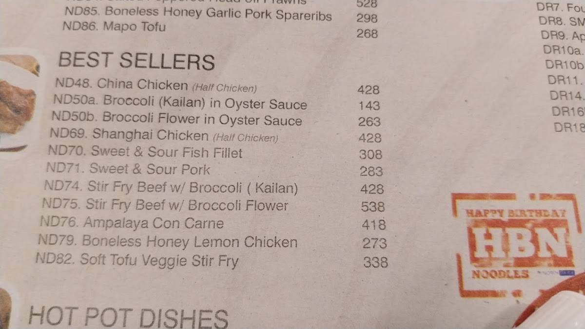 Menu at North Park Noodles restaurant, Makati, Makati Avenue