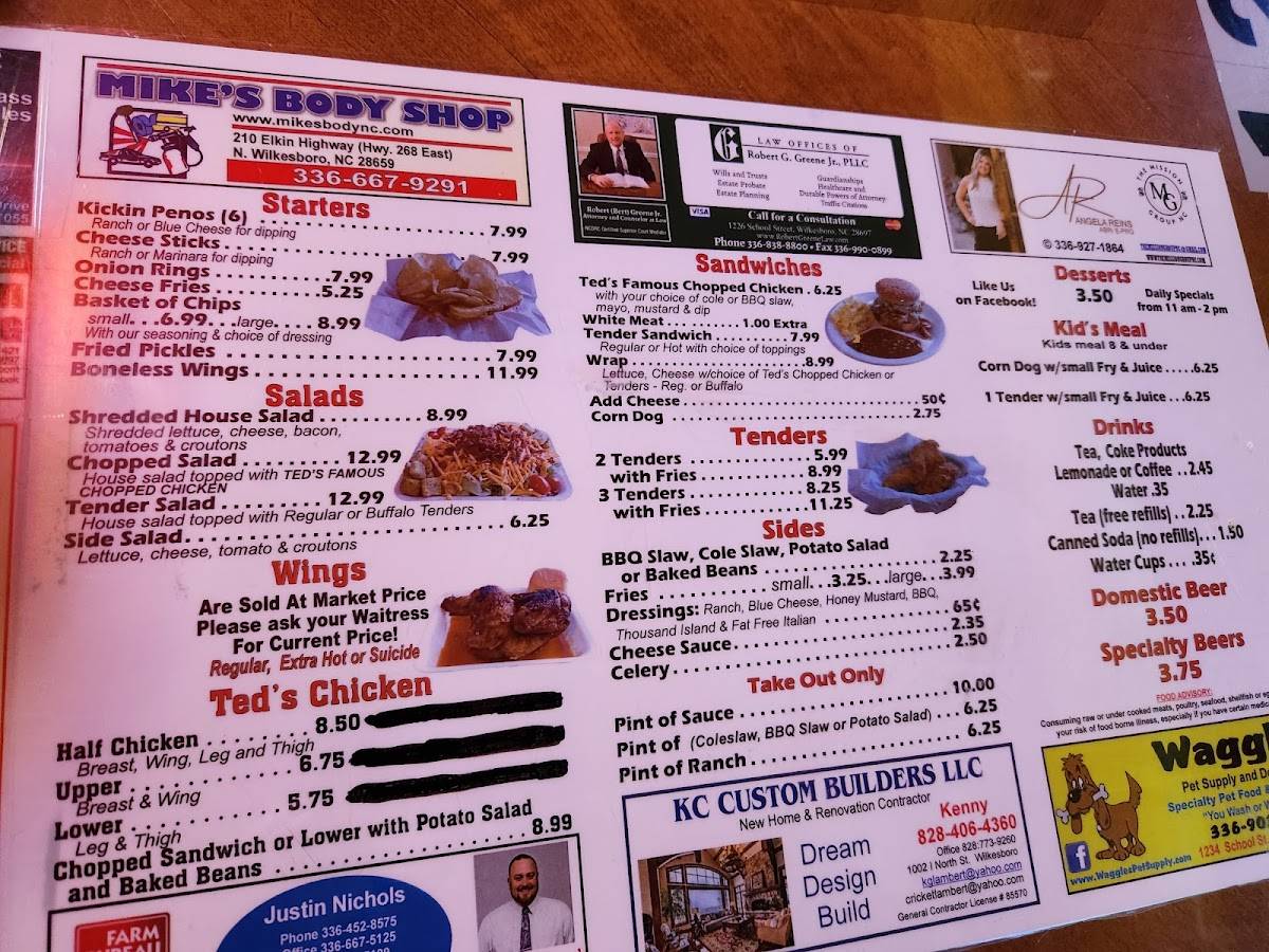 Menu at Teds Famous Kickin' Chicken LLC restaurant, North Wilkesboro