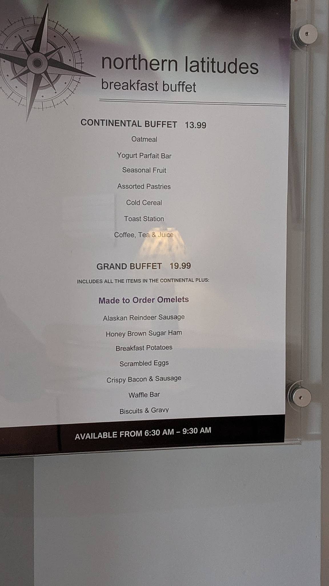 Menu at Northern Latitudes restaurant, Fairbanks, 813 Noble St