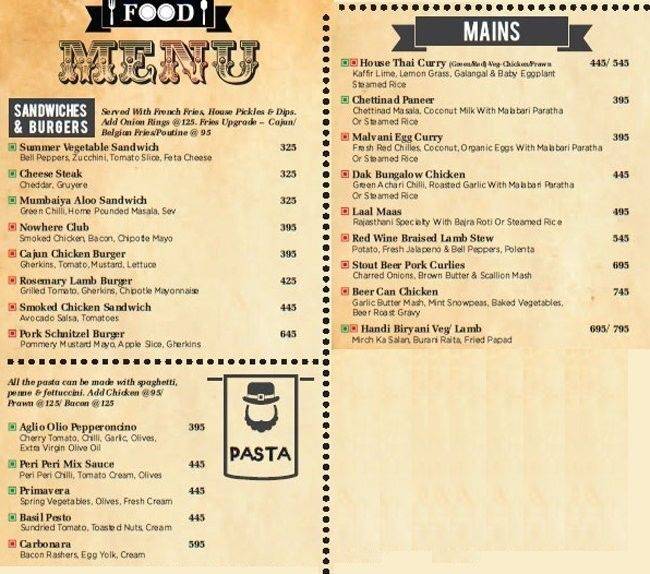 Menu at Nowhere Terrace BrewPub Cafe, Gurugram